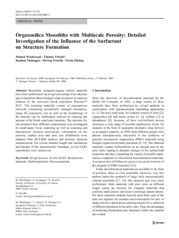 (PDF) Organosilica Monoliths with Multiscale Porosity: Detailed ...
