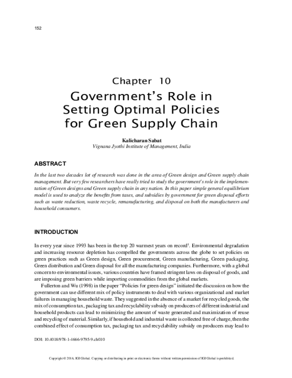 (PDF) Government's Role in Setting Optimal Policies for Green Supply Chain