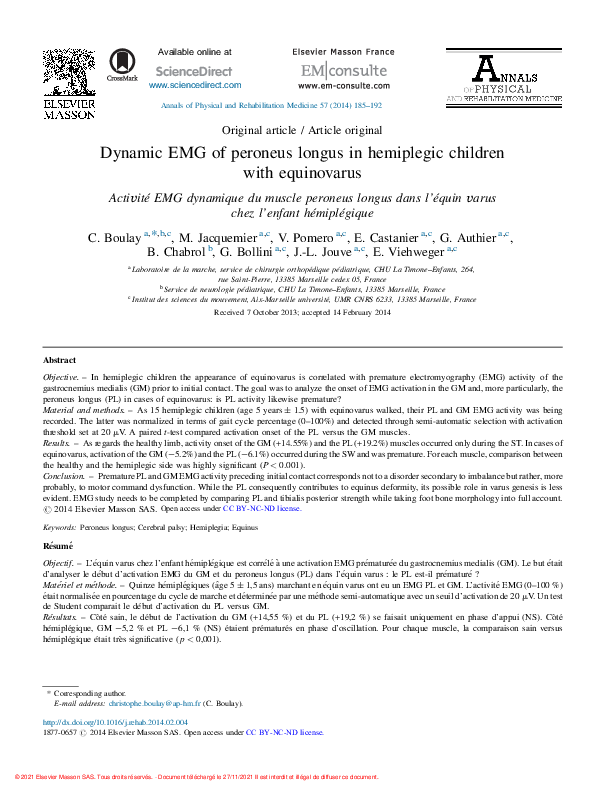 (PDF) Dynamic EMG of peroneus longus in hemiplegic children with ...