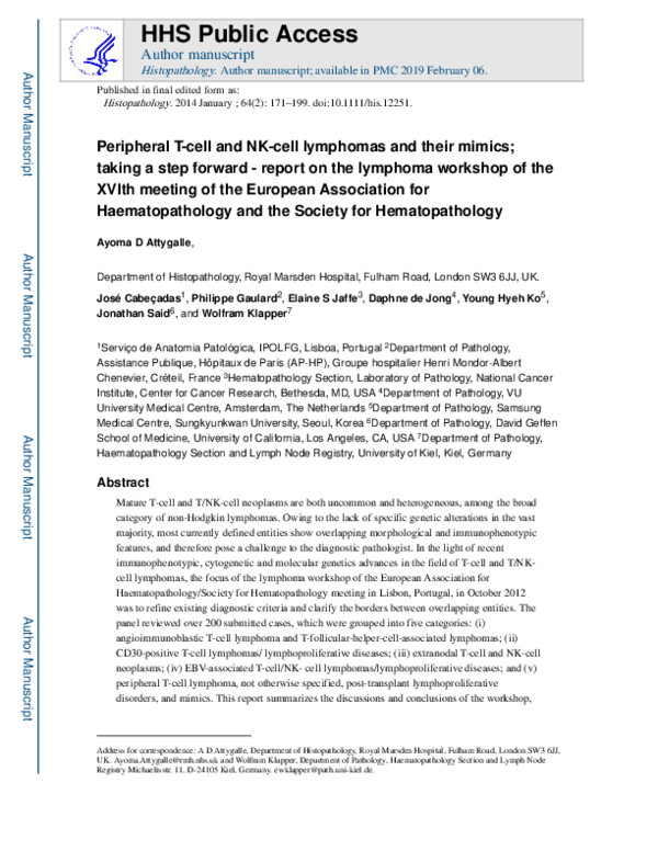 (PDF) Peripheral T-cell and NK-cell lymphomas and their mimics; taking ...