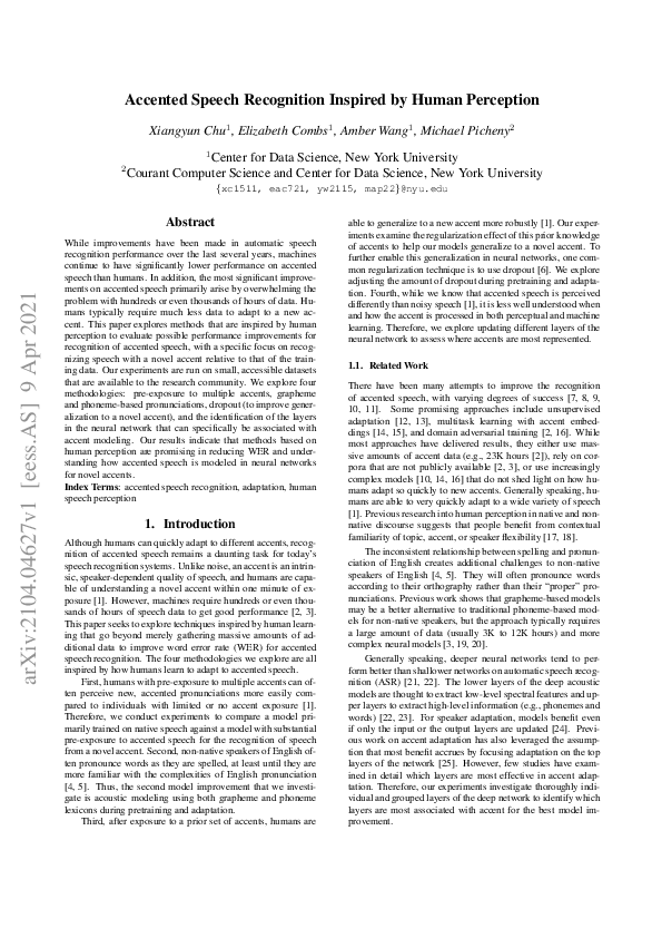 (PDF) Accented Speech Recognition Inspired by Human Perception