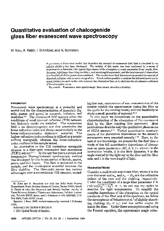(PDF) Quantitative evaluation of chalcogenide glass fiber evanescent wave spectroscopy | Ido ...