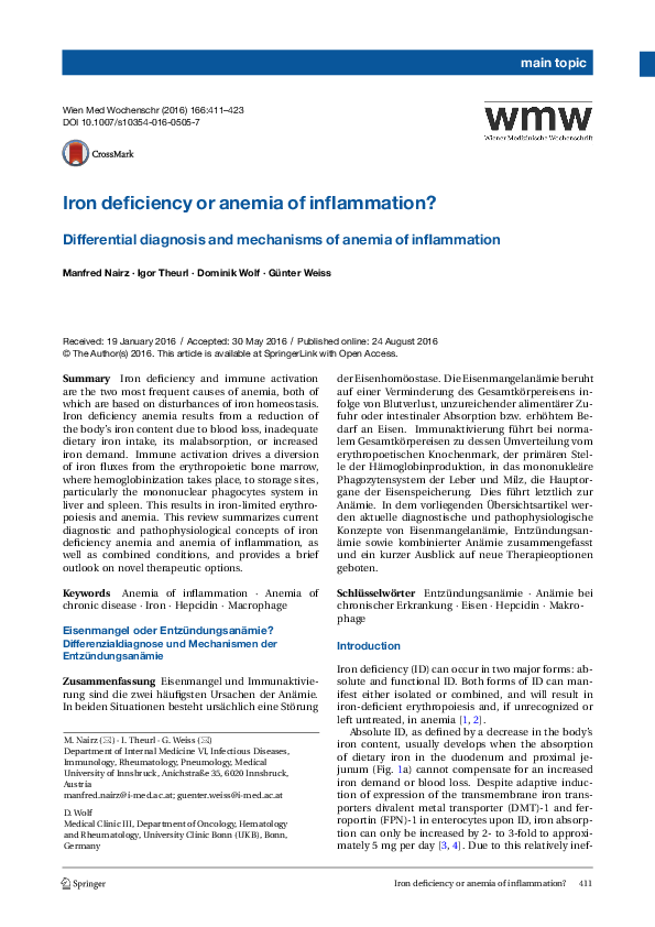 (PDF) Iron deficiency or anemia of inflammation? : Differential ...