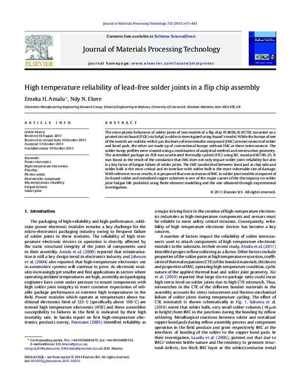 (PDF) High temperature reliability of lead-free solder joints in a flip ...
