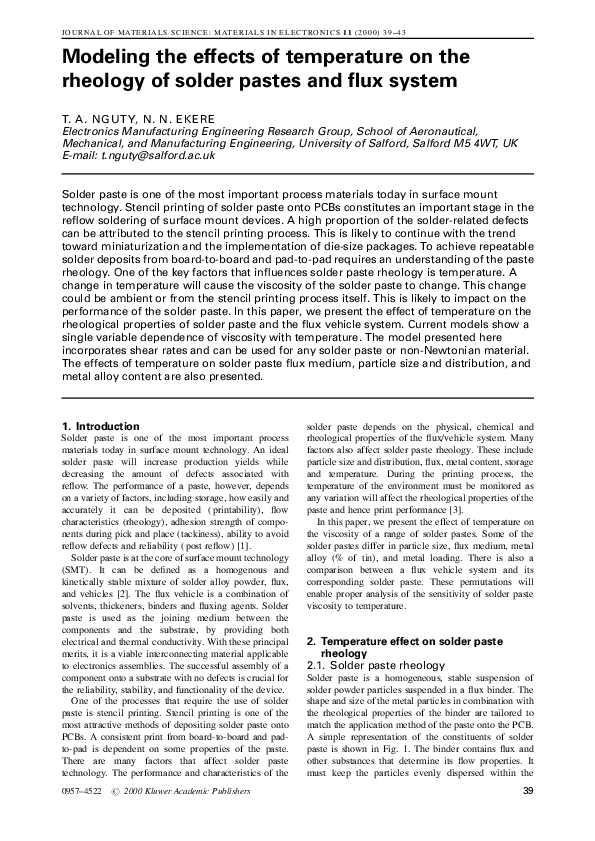 (PDF) Modeling the effects of temperature on the rheology of solder ...