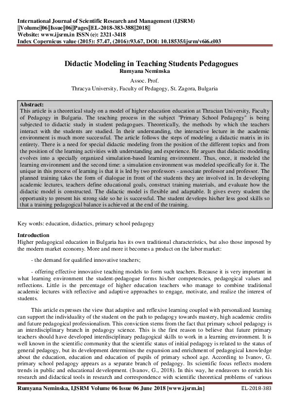 (PDF) Didactic Modeling in Teaching Students Pedagogues