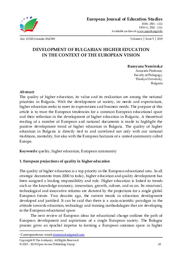 (PDF) Development of Bulgarian Higher Education in the Context of the ...