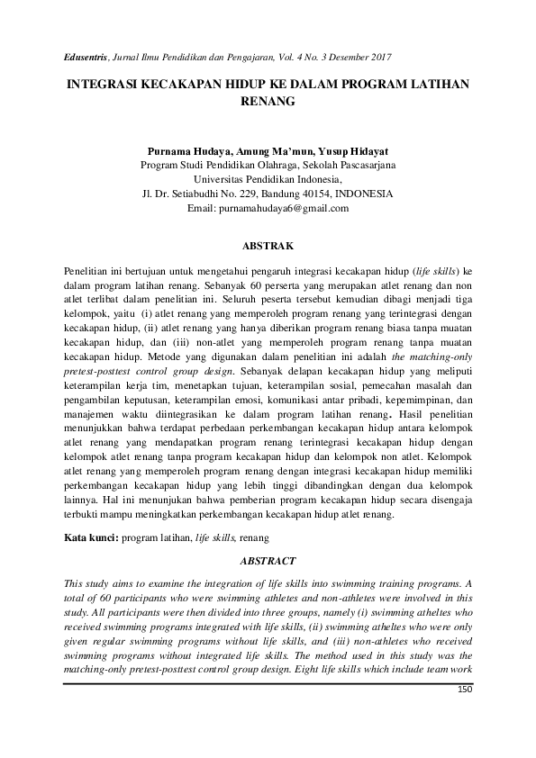 (PDF) Integrasi Kecakapan Hidup Ke Dalam Program Latihan Renang