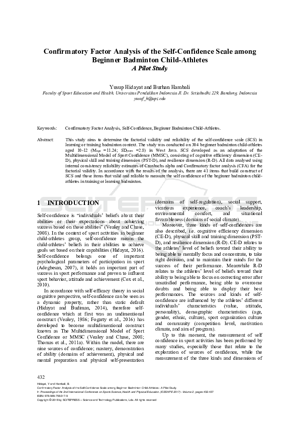 (PDF) Confirmatory Factor Analysis of the Self-Confidence Scale among Beginner Badminton Child ...