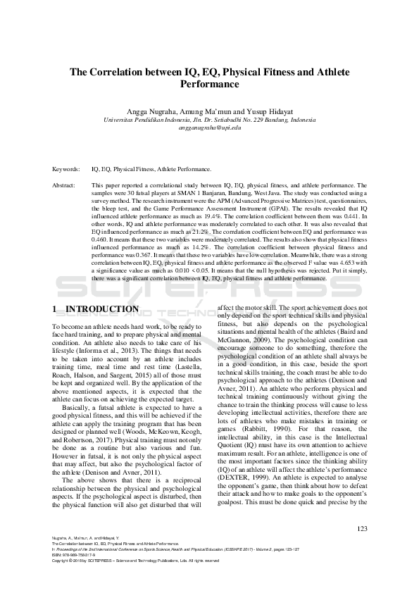 (PDF) The Correlation between IQ, EQ, Physical Fitness and Athlete ...