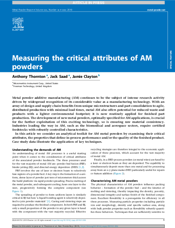 (PDF) Measuring the critical attributes of AM powders