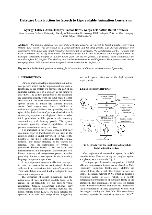 (PDF) Database Construction for Speech to Lip-readable Animation Conversion