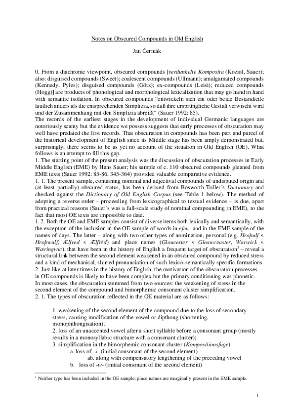 (PDF) Notes on Old English Obscured Compounds