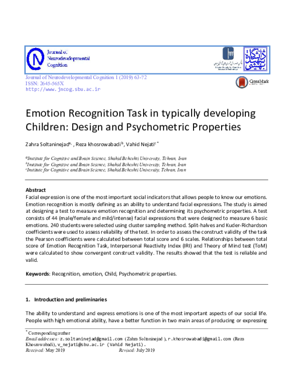 (PDF) Emotion Recognition Task in typically developing Children: Design ...