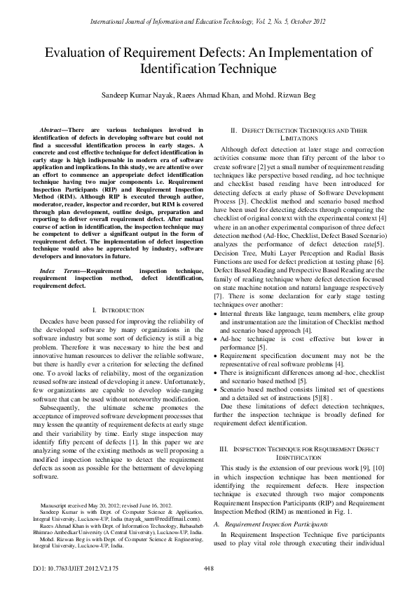 (PDF) Evaluation of Requirement Defects: An Implementation of Identification Technique