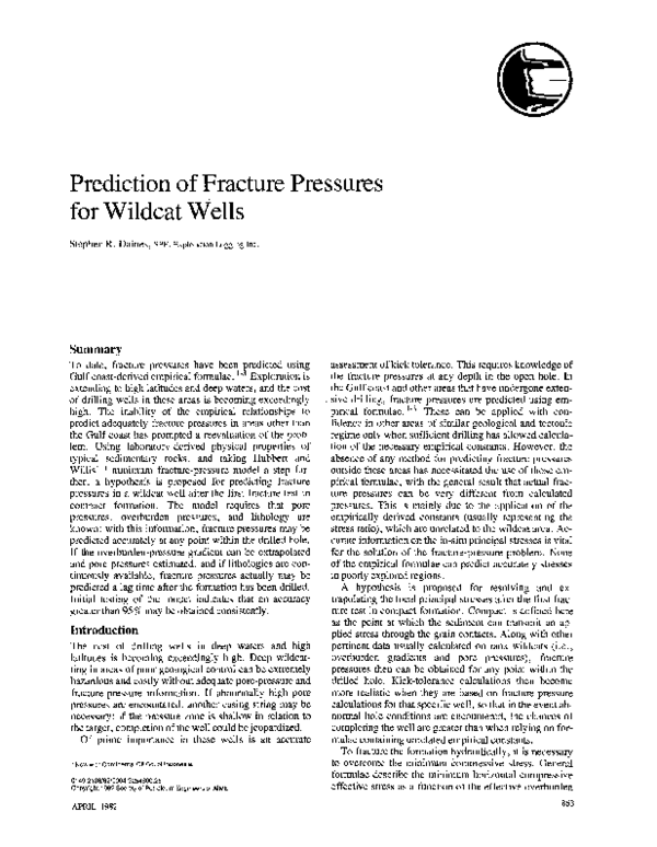 (PDF) Prediction of Fracture Pressures for Wildcat Wells