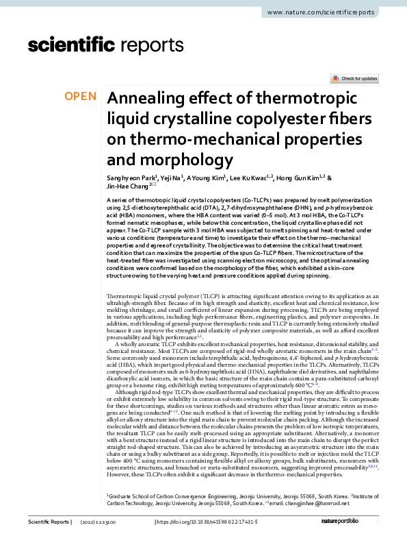 (PDF) Annealing effect of thermotropic liquid crystalline copolyester ...