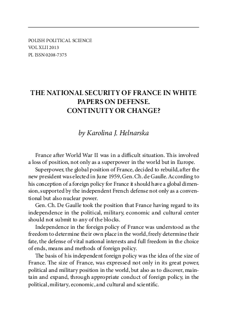 (PDF) The National security of France in White Papers on Defense ...