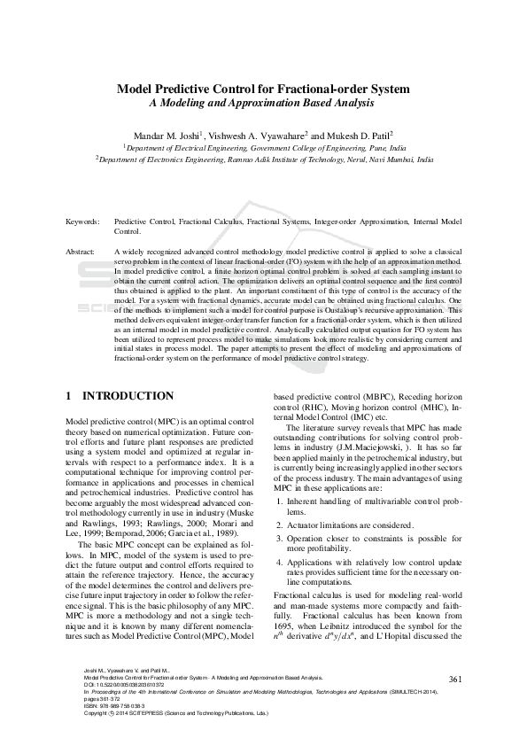 (PDF) Model Predictive Control for Fractional-order System - A Modeling and Approximation Based ...