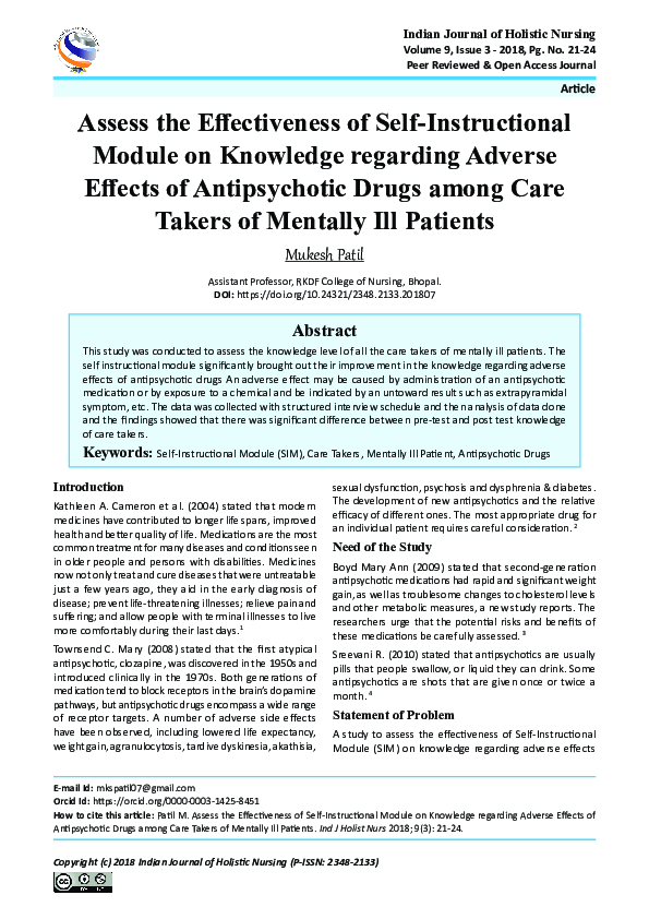 Pdf Assess The Effectiveness Of Self Instructional Module On Knowledge Regarding Adverse