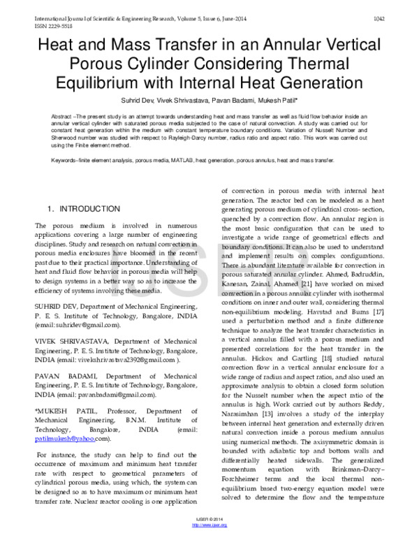 (PDF) Heat and Mass Transfer in an Annular Vertical Porous Cylinder ...