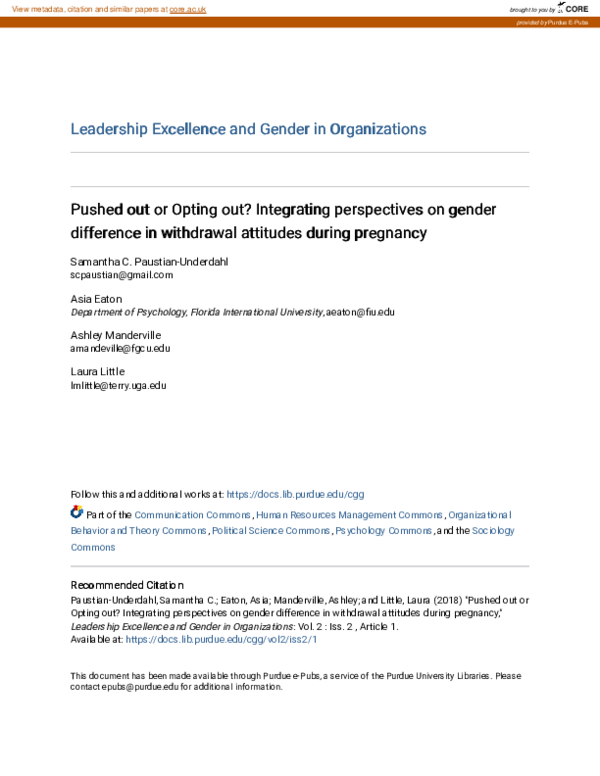 (PDF) Pushed out or Opting out? Integrating perspectives on gender ...