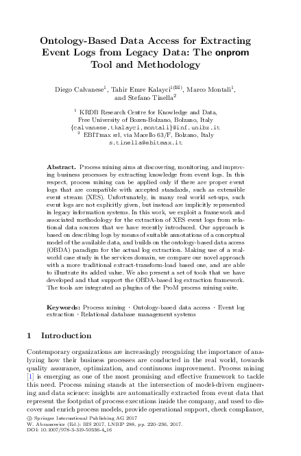 (PDF) Ontology-Based Data Access for Extracting Event Logs from Legacy Data: The onprom Tool and ...