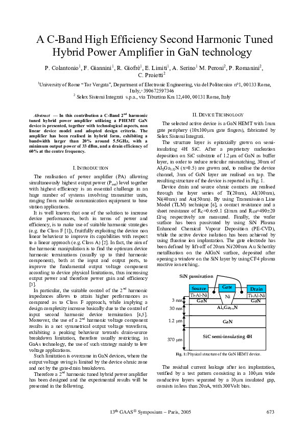 (PDF) A C-band high-efficiency second-harmonic-tuned hybrid power amplifier in GaN technology