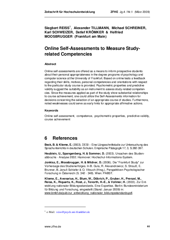 (PDF) MOOSBRUGGER (Frankfurt am Main) Online Self-Assessments to Measure Study
