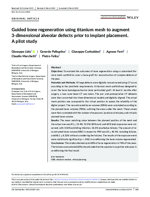 (PDF) Guided bone regeneration using titanium mesh to augment 3 ...