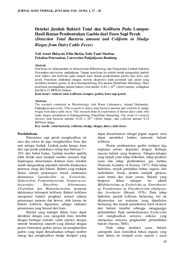 (PDF) Deteksi Jumlah Bakteri Total dan Koliform Pada Lumpur Hasil ...