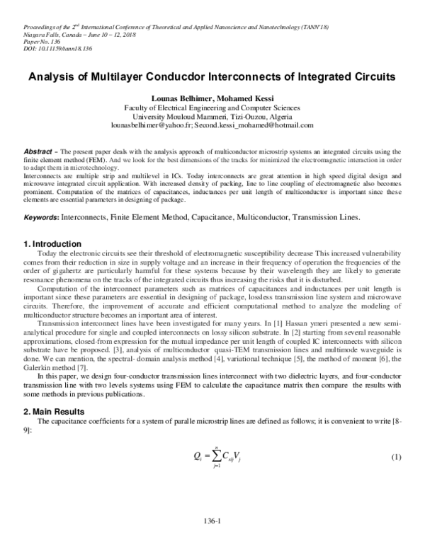 Pdf Analysis Of Multilayer Conducdor Interconnects Of Integrated Circuits