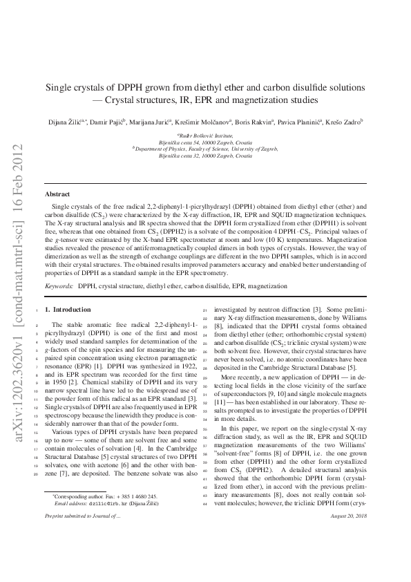 (PDF) Single crystals of DPPH grown from diethyl ether and carbon ...