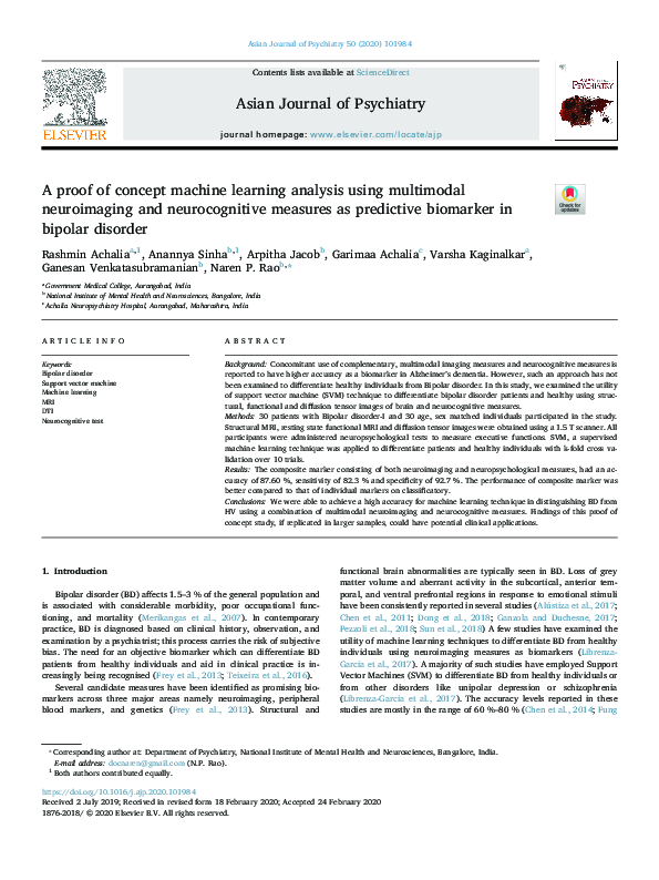 (PDF) A proof of concept machine learning analysis using multimodal neuroimaging and ...