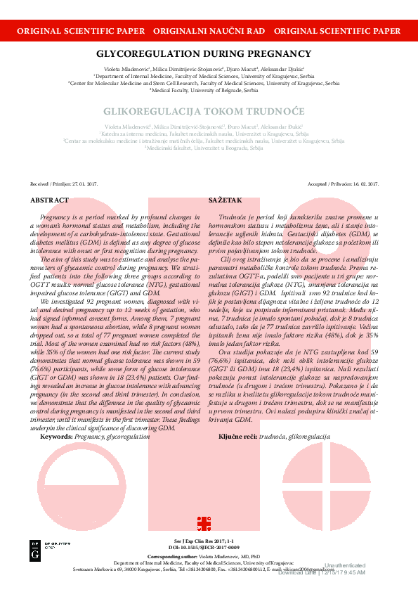 (PDF) Glycoregulation During Pregnancy