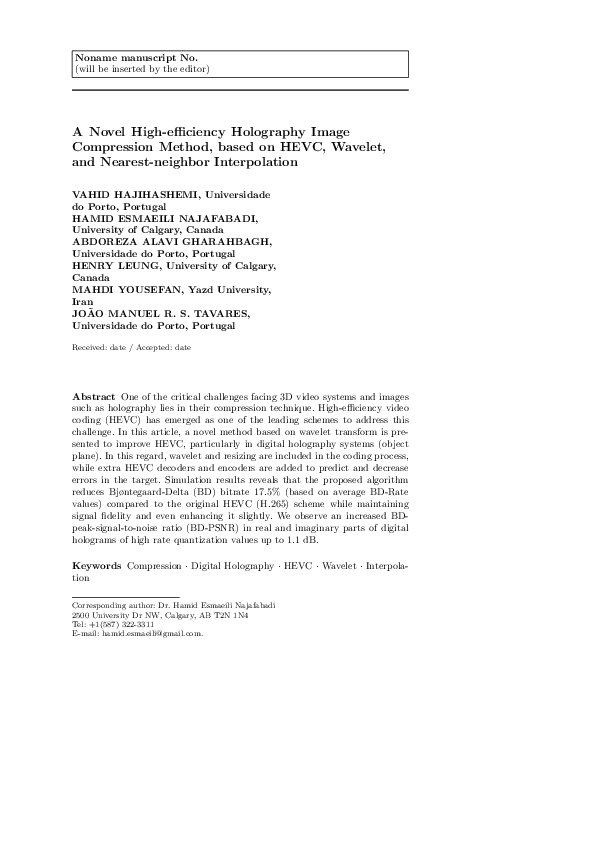 (PDF) A novel high-efficiency holography image compression method, based on HEVC, Wavelet, and ...