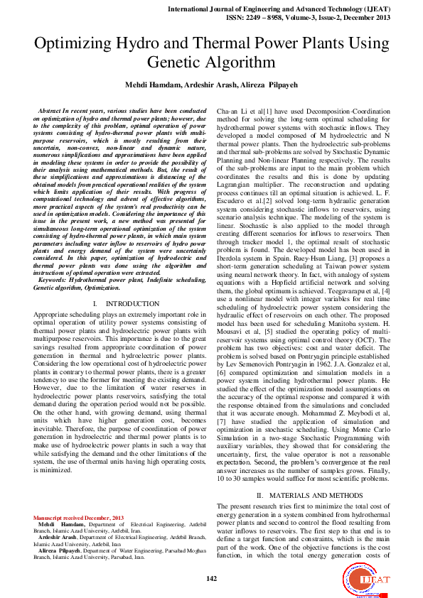 (PDF) Optimizing Hydro and Thermal Power Plants Using Genetic Algorithm