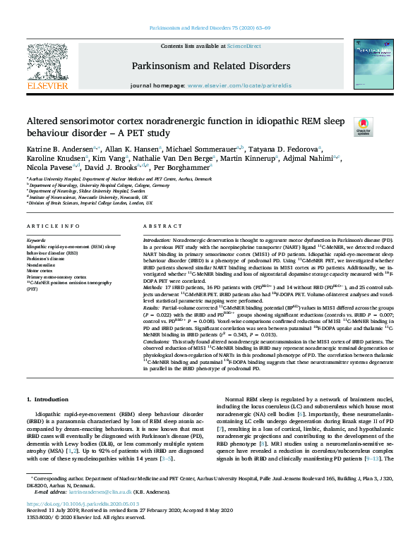 (PDF) Altered sensorimotor cortex noradrenergic function in idiopathic ...