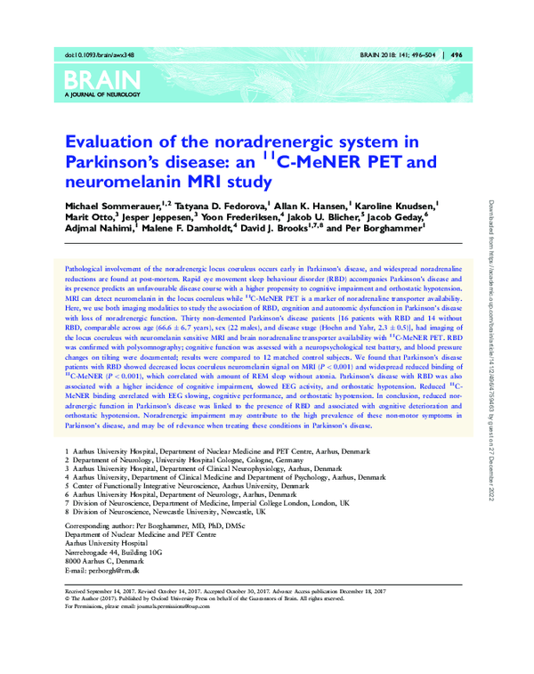 (PDF) Evaluation of the noradrenergic system in Parkinson's disease: an 11C-MeNER PET and ...