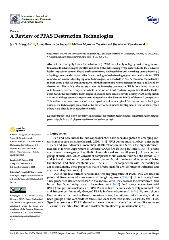(PDF) A Review of PFAS Destruction Technologies