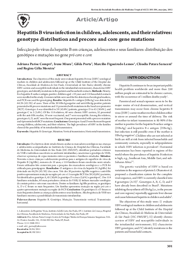 (PDF) Hepatitis B virus infection in children, adolescents, and their ...