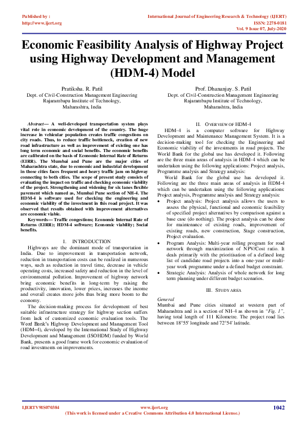 (PDF) Economic Feasibility Analysis of Highway Project using Highway Development and Management ...