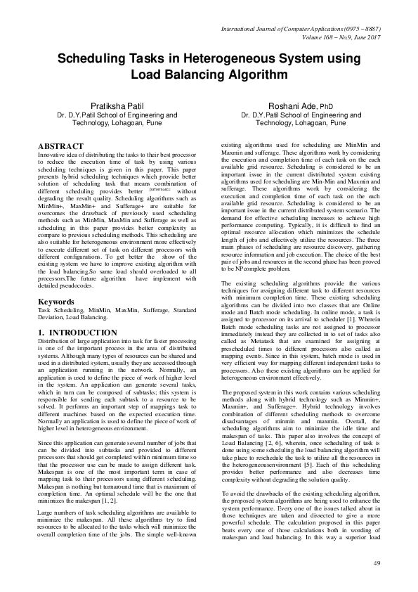 Pdf Hybrid Load Balancing Scheduling In Heterogeneous Systems