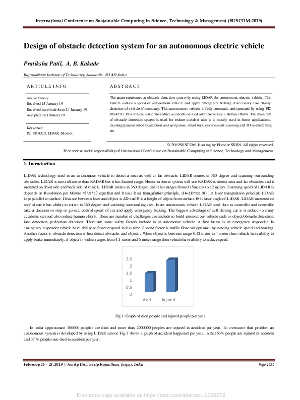Pdf Design Of Obstacle Detection System For An Autonomous Electric