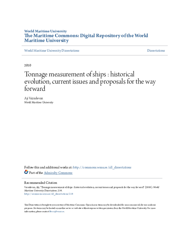 (PDF) Tonnage Measurement of Ships: Historical Evolution, Current ...
