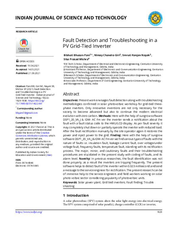 Pdf Fault Detection In Grid Tied Pv Inverters