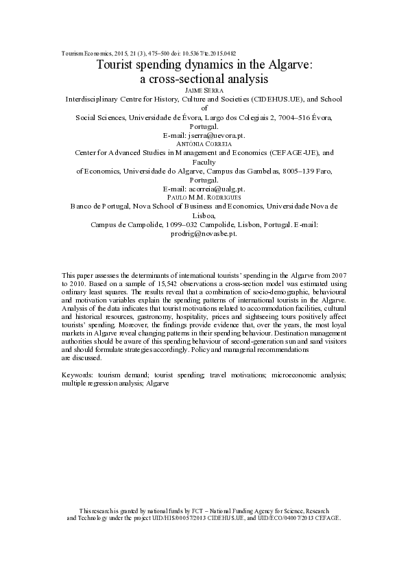 (PDF) Tourist Spending Dynamics in the Algarve: A Cross-Sectional Analysis