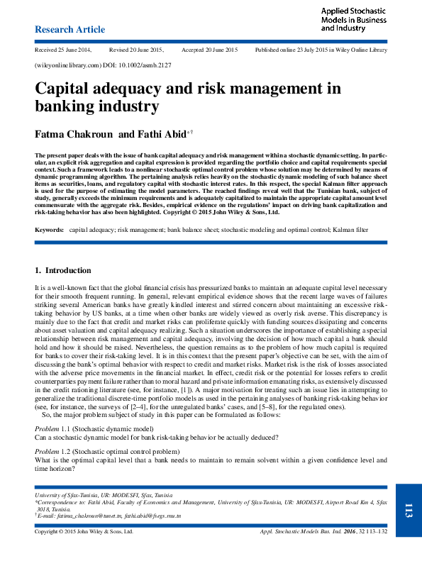 (PDF) Capital adequacy and risk management in banking industry