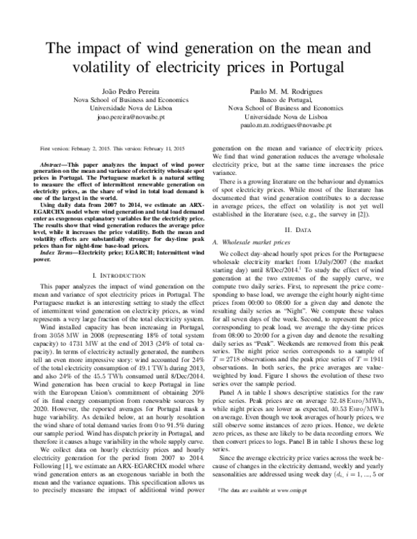 (PDF) The impact of wind generation on the mean and volatility of ...
