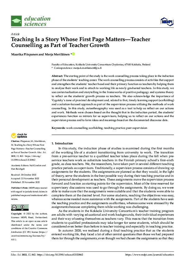 (PDF) Teaching Is a Story Whose First Page Matters—Teacher Counselling ...